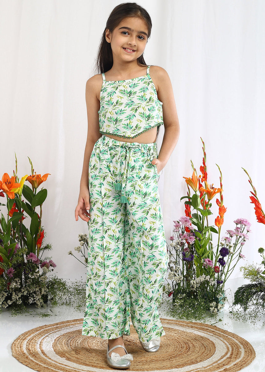 Buy Siri Girls Sleeveless Leaf Print Cotton Top Online - The Tribe Kids